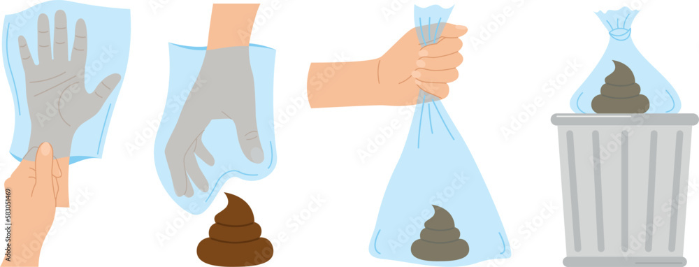 Step by step instructions for cleaning poop, vector illustration Stock ...