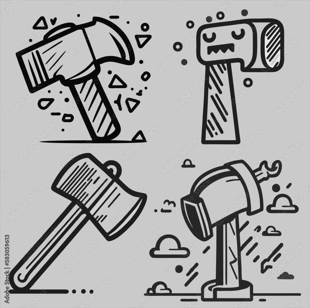 cartoon hammer icon set vector on gray background, hammer icon for kids ...