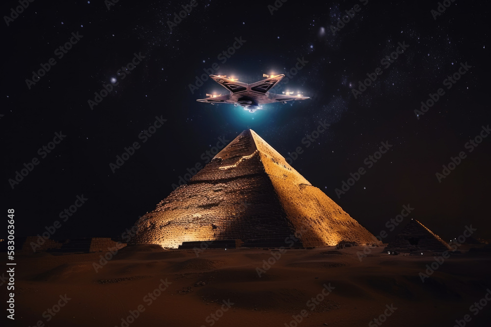 a visit from outer space to the egyptian pyramids, generative AI Stock ...