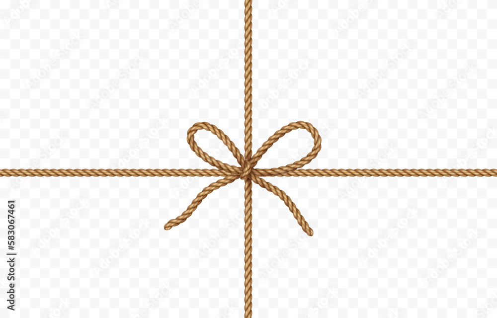 String bow isolated on transparent background. Vector cord, jute or ...