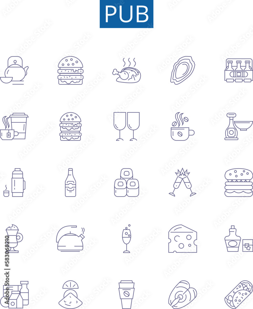 Vetor de Pub line icons signs set. Design collection of Bar, Alehouse ...