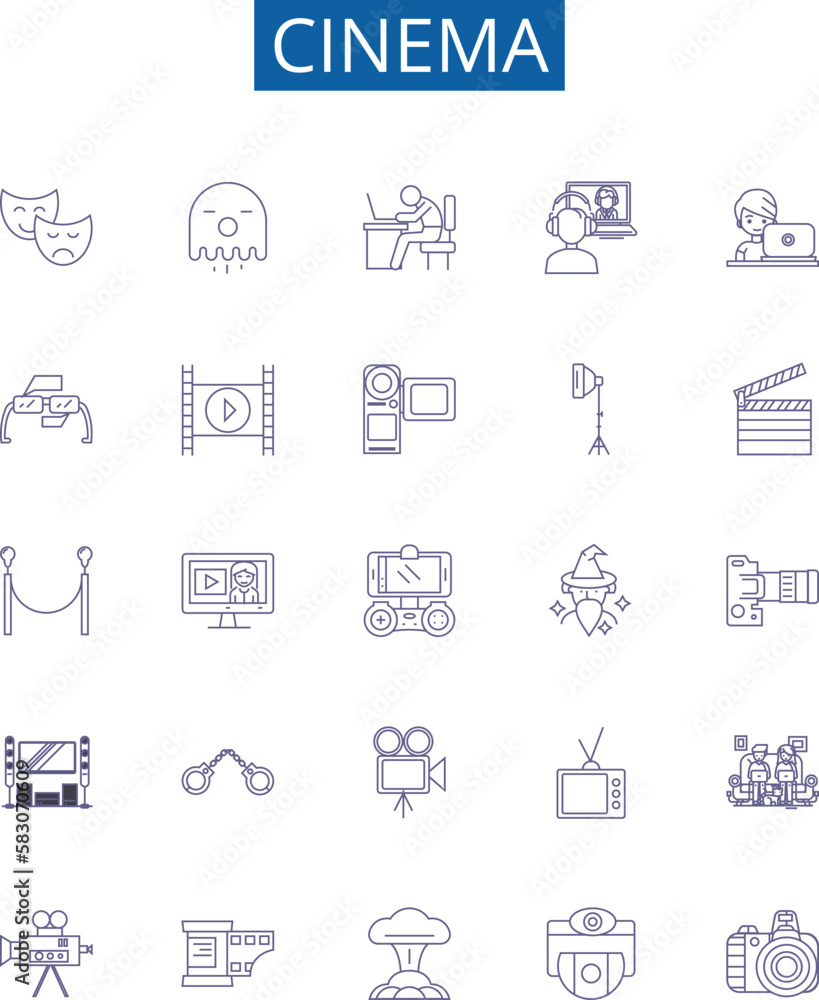 Cinema line icons signs set. Design collection of Film, Theater, Movie ...