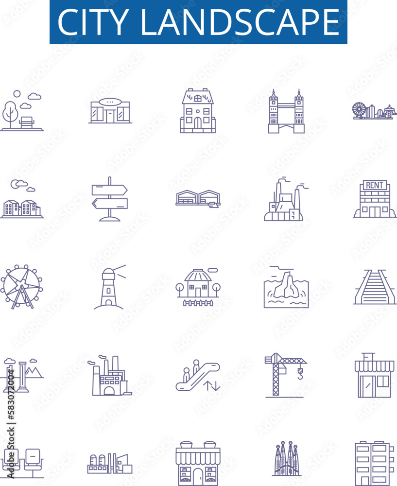 City landscape line icons signs set. Design collection of Urban ...