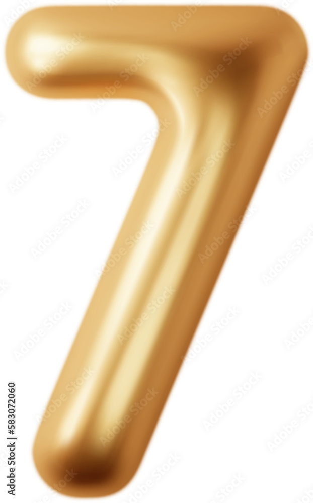 Golden chrome numbers seven 3d realistic png. Metal golden glossy font ...