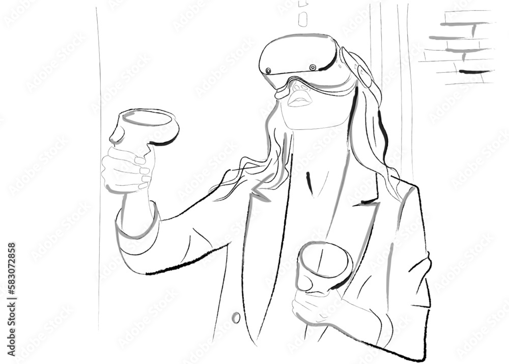 Woman wearing VR Glasses Vector storyboard. Innovation and ...
