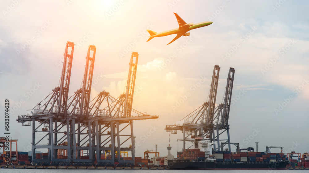 container ship commercial vessel alongside in port for loading and ...