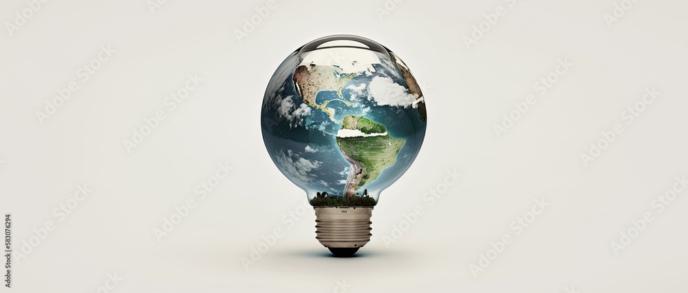 Earth inside a light bulb and plain background created with Generative ...