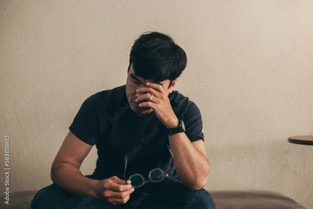 sad serious illness man.depressed emotion panic attacks alone sick ...