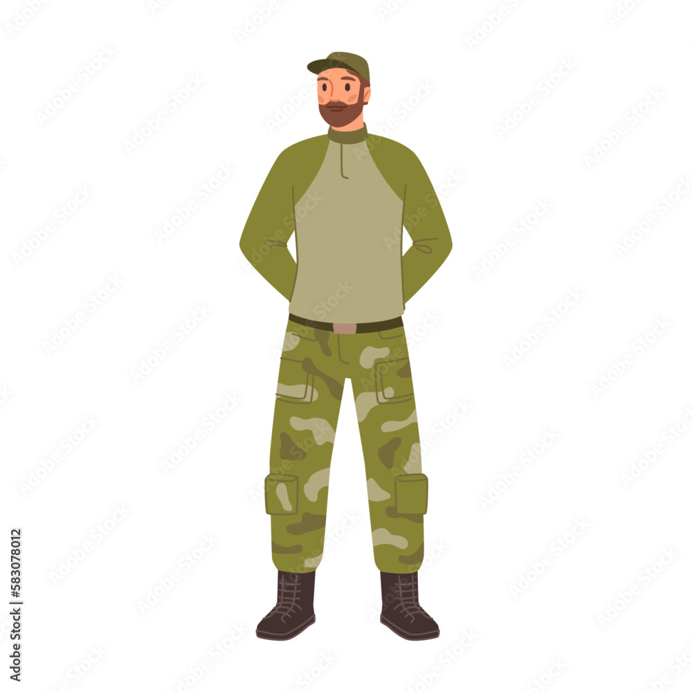 Combatant or soldier infantry wearing uniform, isolated man serving at ...