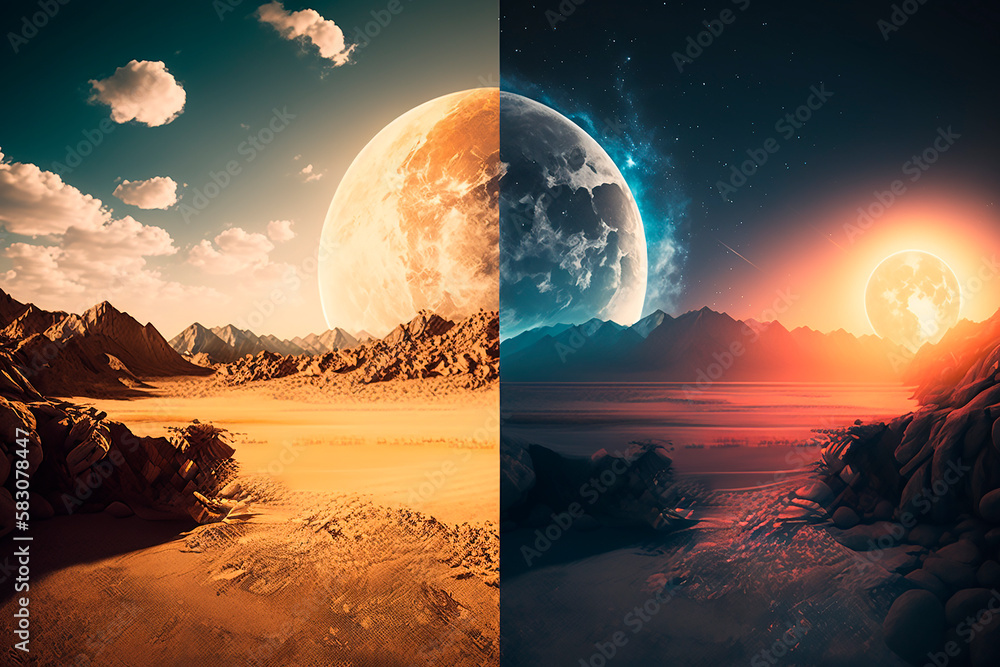 Image of sun and moon, day and night, light and darkness, dark and ...
