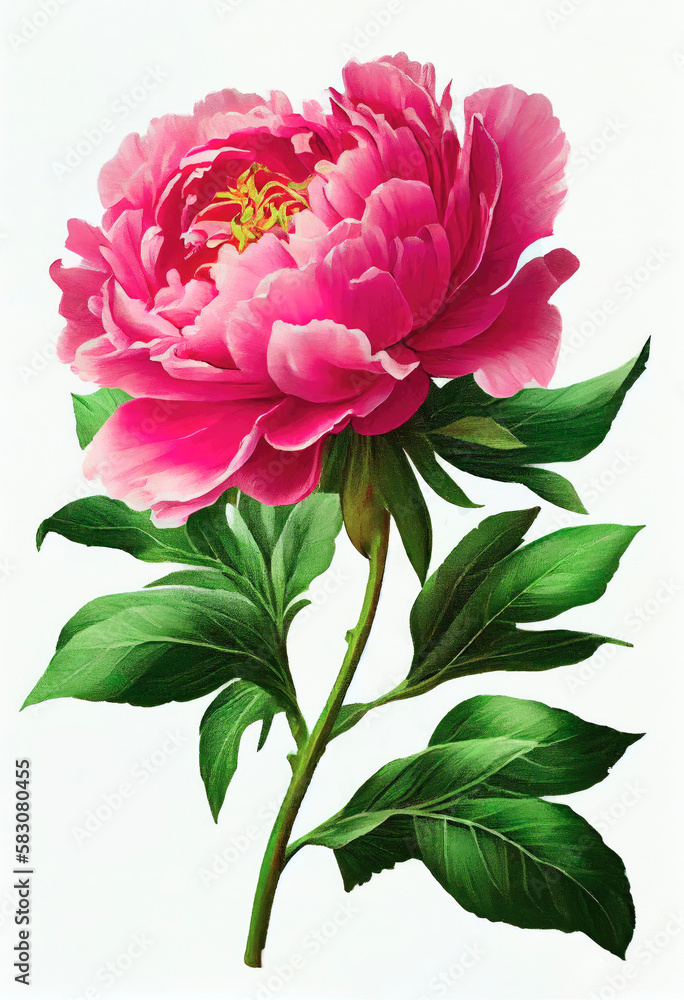 Pink peony flower drawing isolated on white background. Watercolor ...