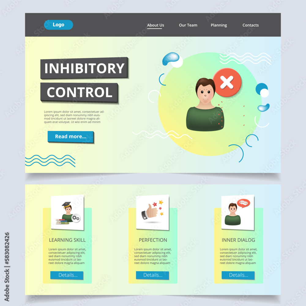 Inhibitory control flat landing page website template. Learning skill ...