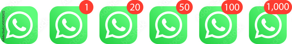 Vetor de Whatsapp logo with red notifications badge count with numbers ...
