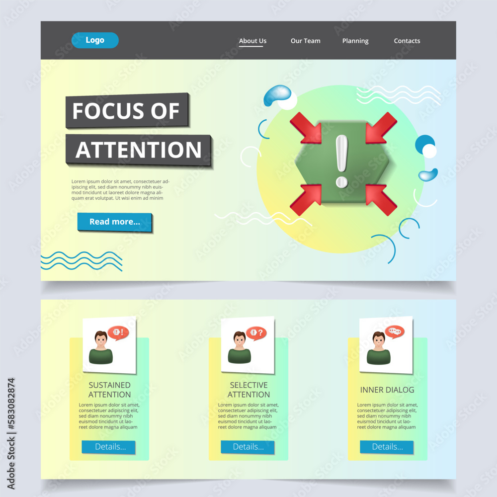 Focus of attention flat landing page website template. Sustained ...