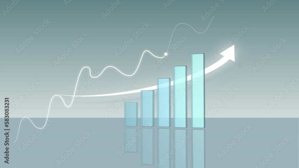 Rising arrow behind growing 3D bar chart. 4K animation of financial ...