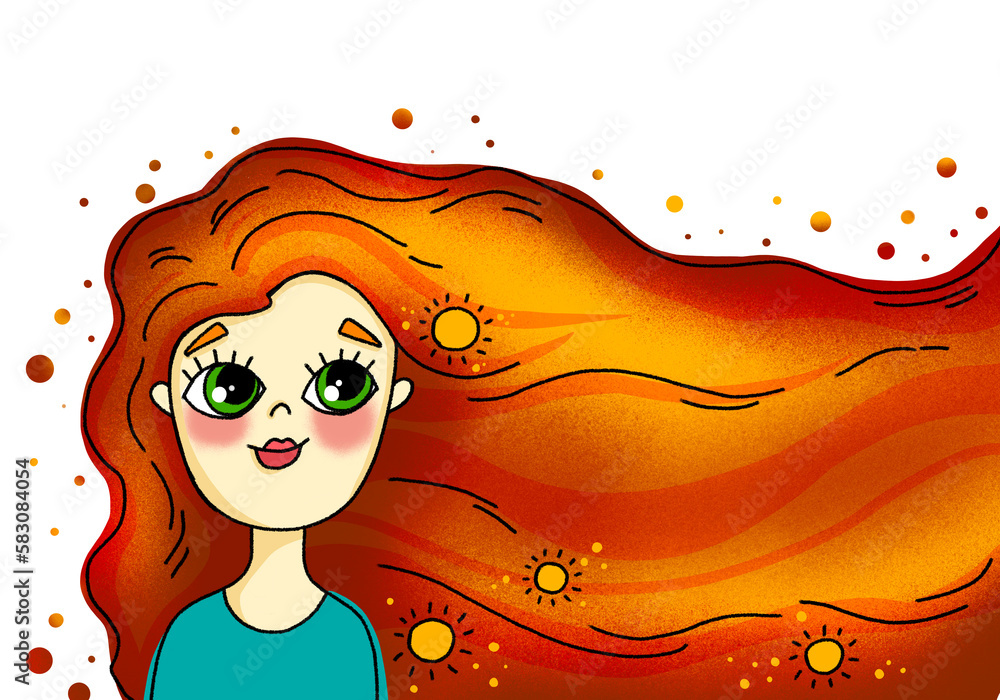 Cute Girl's Face with long Yellow Hair on a Transparent Background ...