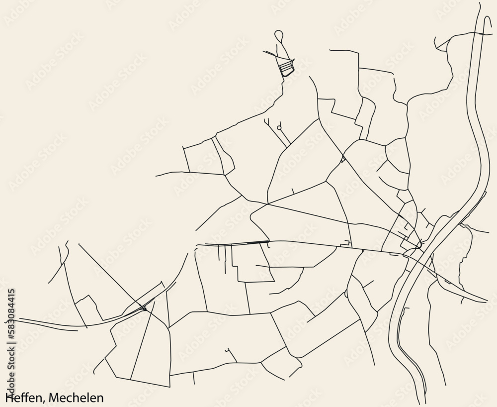Detailed hand-drawn navigational urban street roads map of the HEFFEN ...