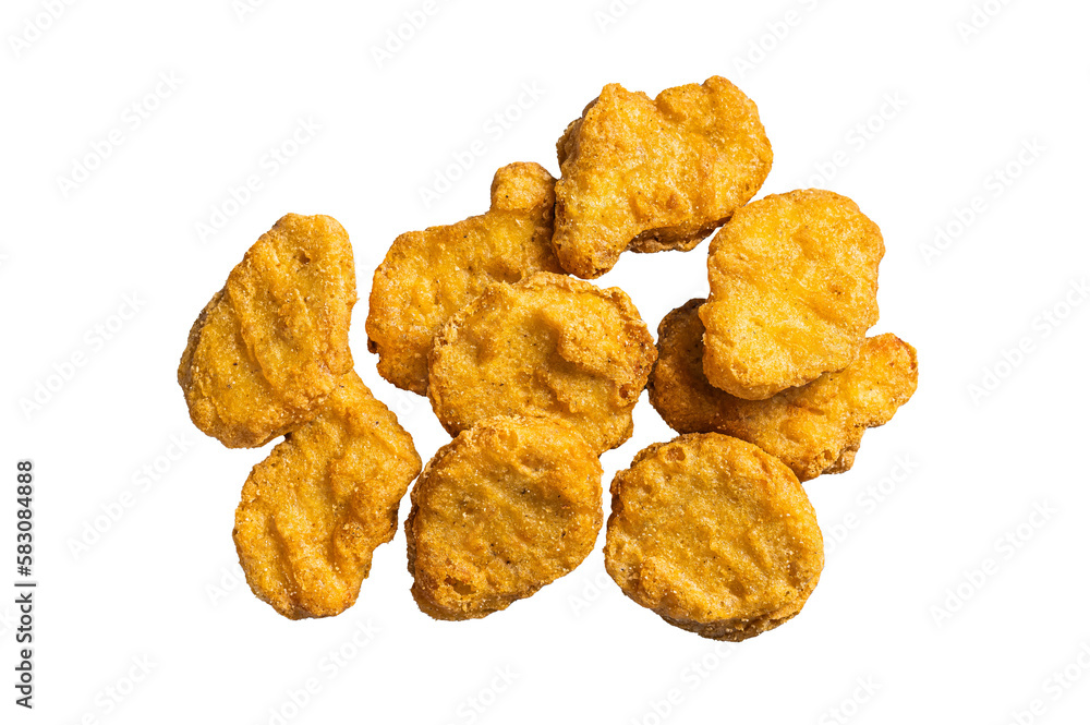 Fried crispy chicken nuggets on kitchen table. Isolated, transparent ...