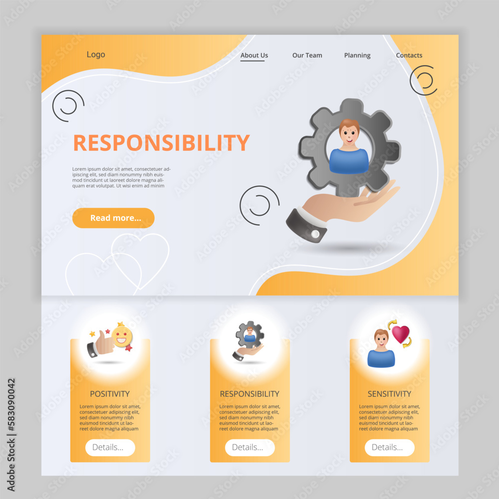 Responsibility flat landing page website template. Positivity ...
