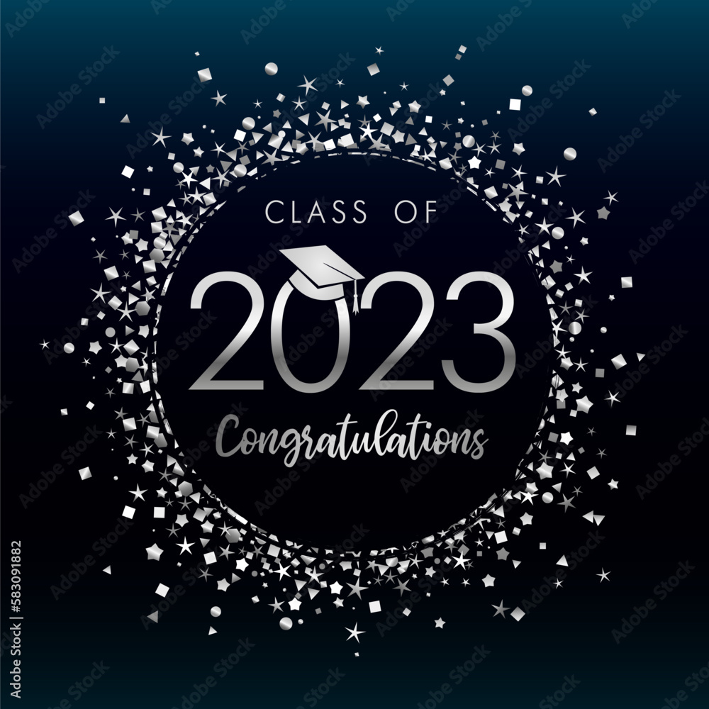 Class of 2023 Congratulations on a black circle with silver glitter ...