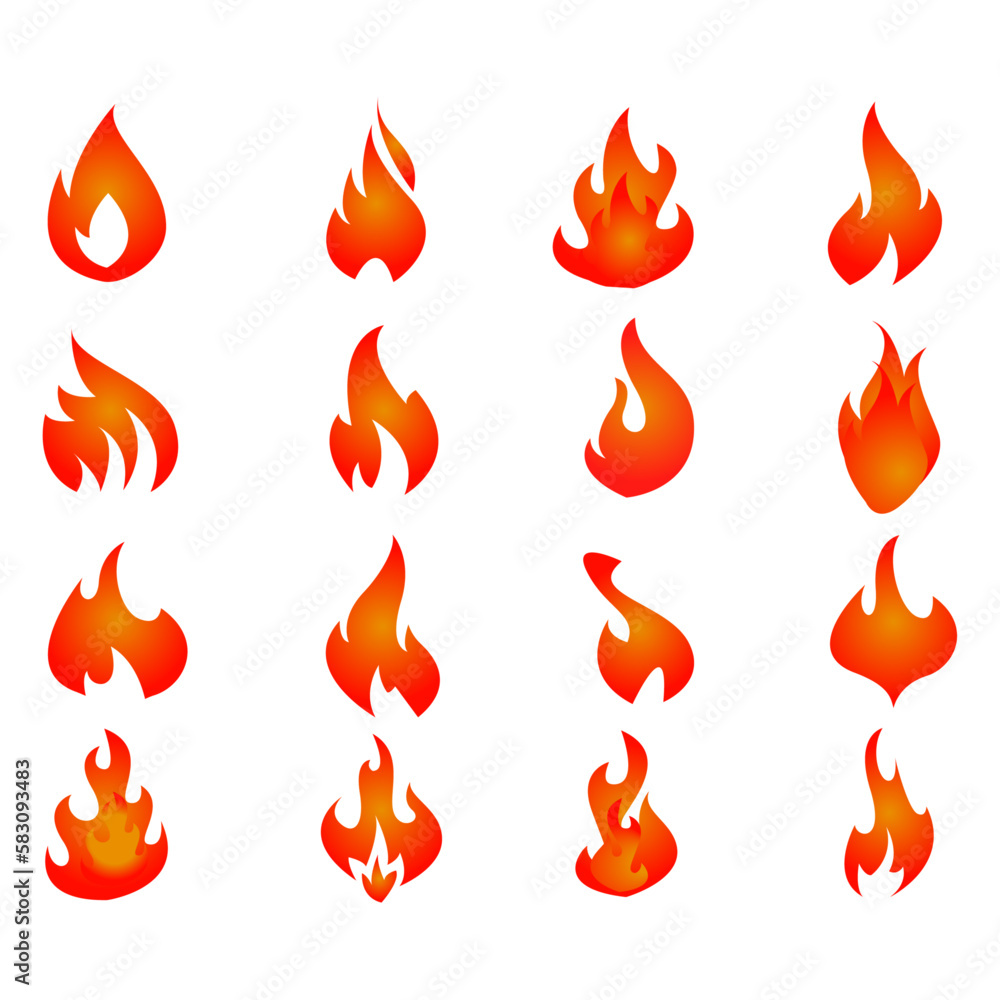 fire flames set. collection illustration of fires in different forms ...
