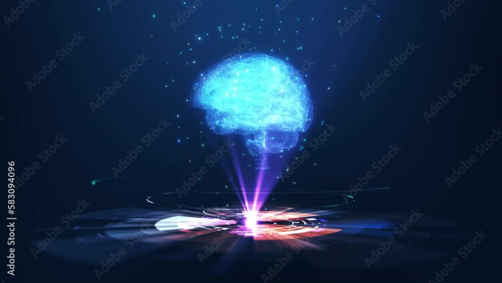 Artificial intelligence brain animation. Digital brain big data deep learning computer machine ...