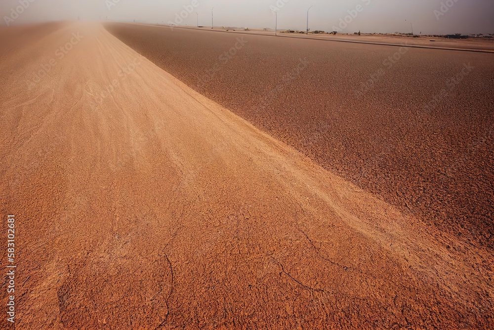 Large sand storm formed from grey dramatic cloud over road in desert ...