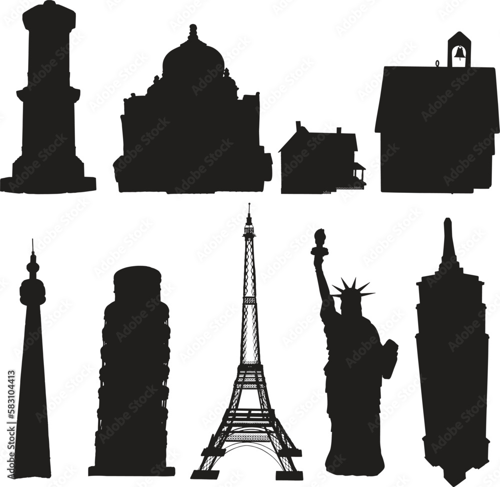 Europe Countries Landmarks Silhouette, Famous Place and Historical ...