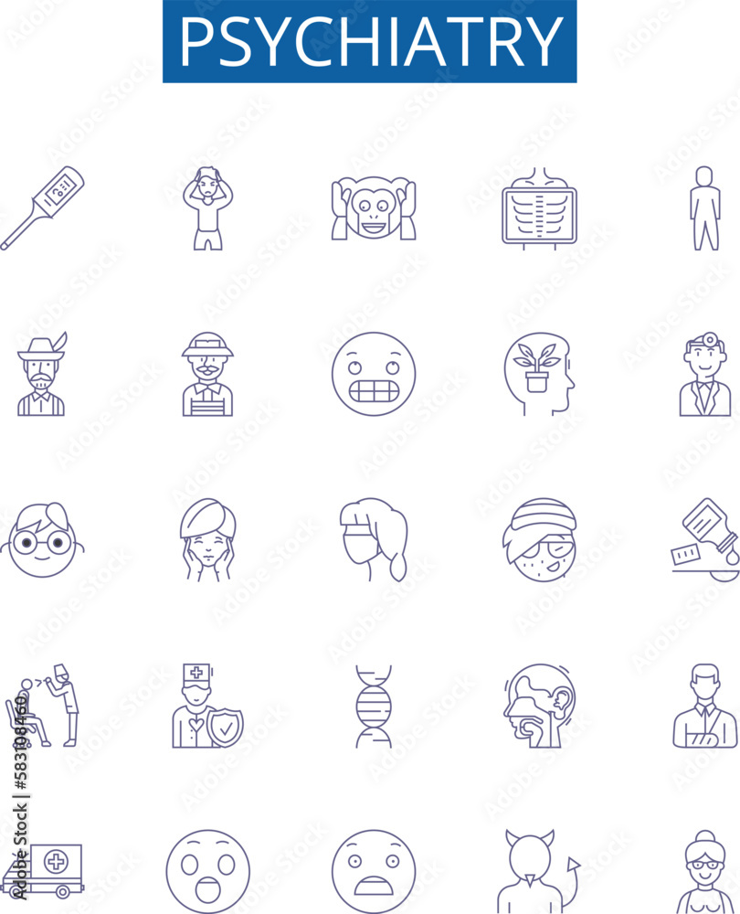 Psychiatry line icons signs set. Design collection of Psychiatry ...