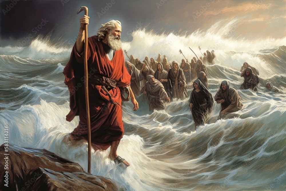 Painting of Moses in the crossing of the red sea the turning away from ...