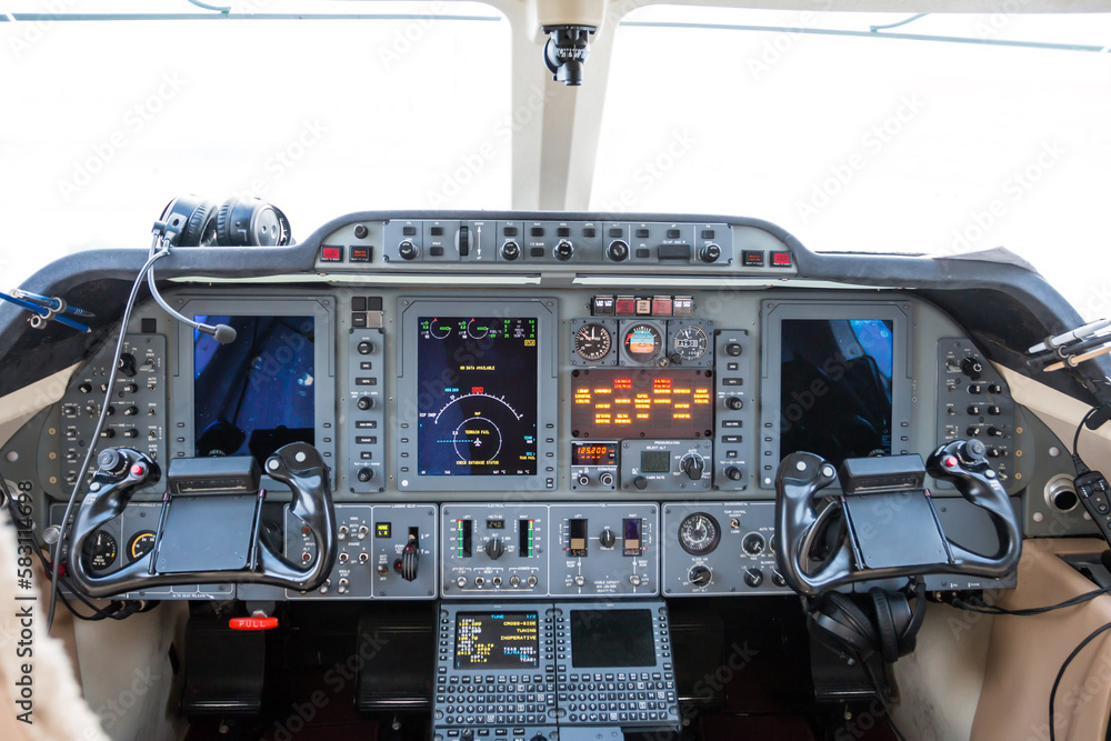 Inside the cockpit of a private jet Stock Photo | Adobe Stock