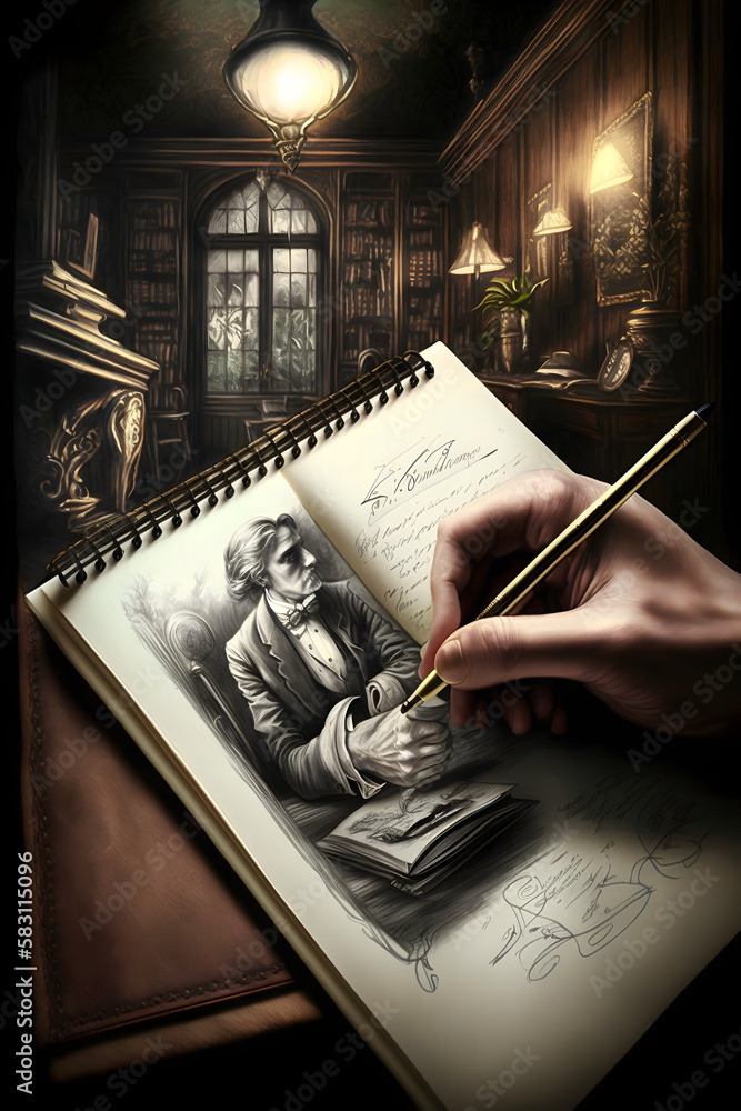 Artistic Comfort: Drawing in a Cozy Library, AI Generative Stock ...