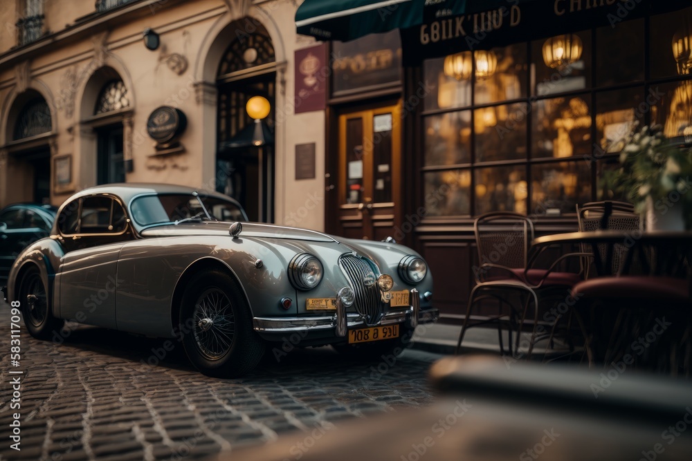 Vintage Car Parked at an Old European Cafe: A Cinematic Color Grading ...