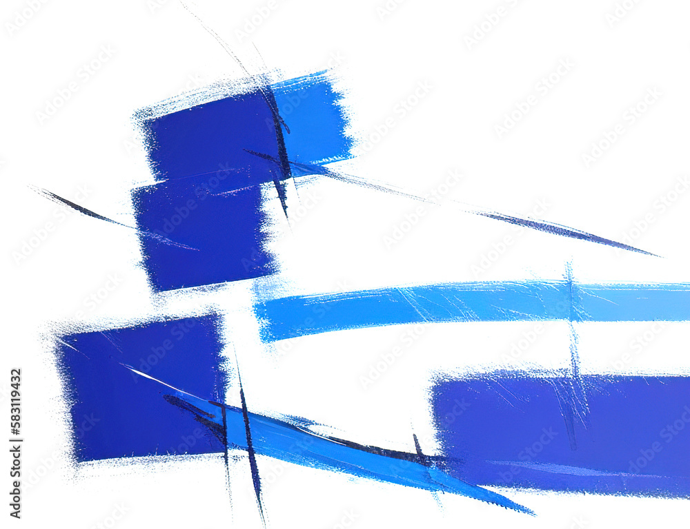 Abstract art painting with sparse rectangle shapes and streaks of blue ...