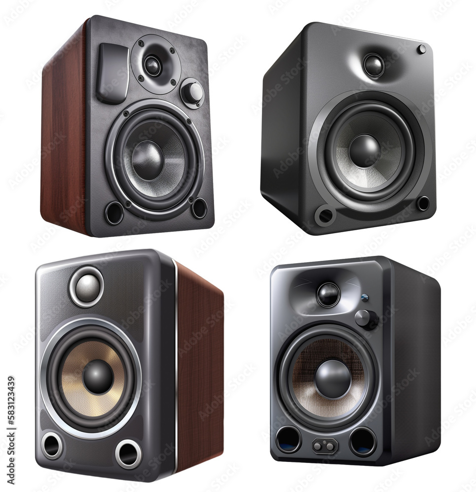 Collection of four different old first generation desktop pc speakers ...