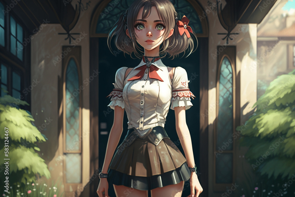 anime girl, skinny, lingeri, big eyes, hd, full body, extreme detailed ...