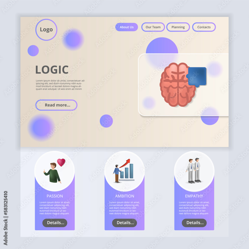 Logic flat landing page website template. Passion, ambition, empathy ...