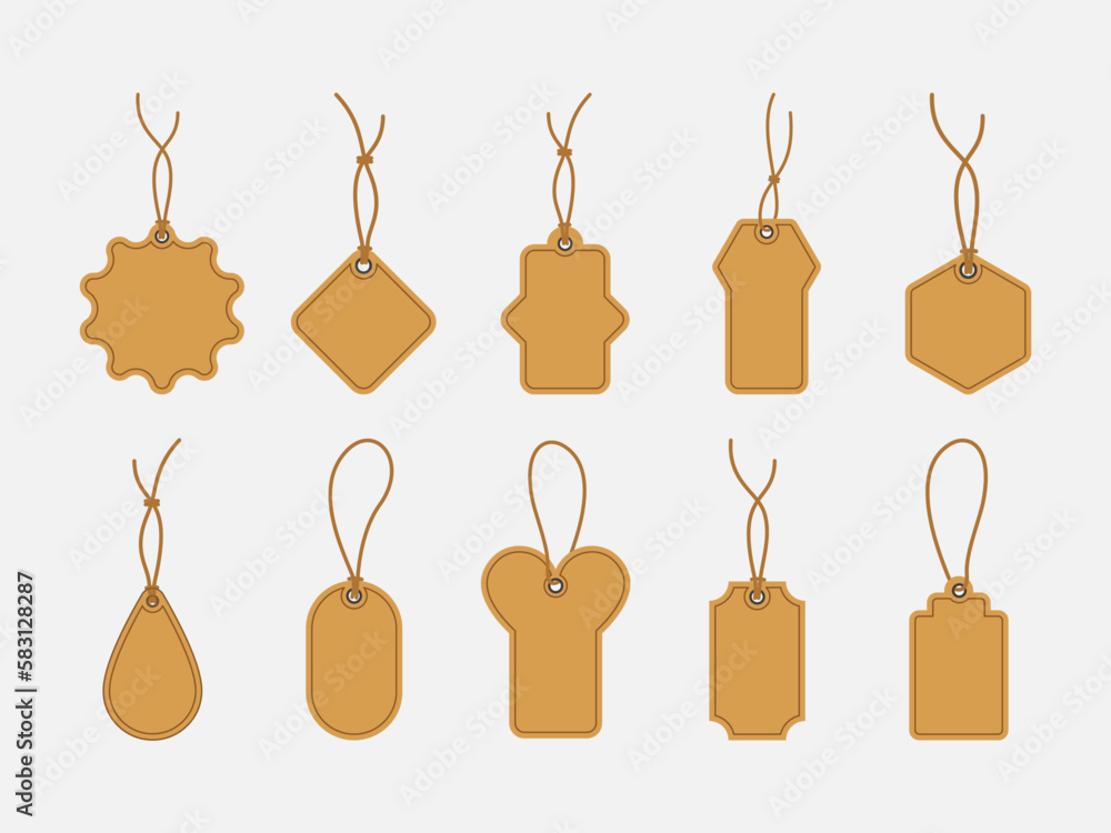 Realistic carton craft paper price tags, different shapes isolated on ...