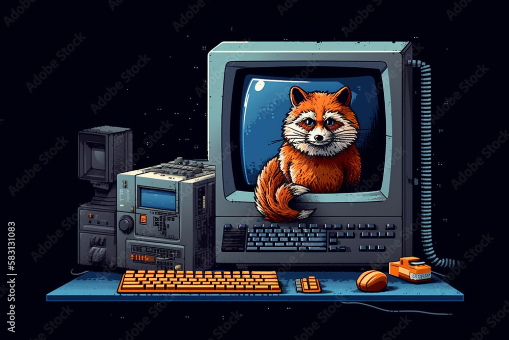 Retro computer graphics and pixel art featuring iconic characters such ...