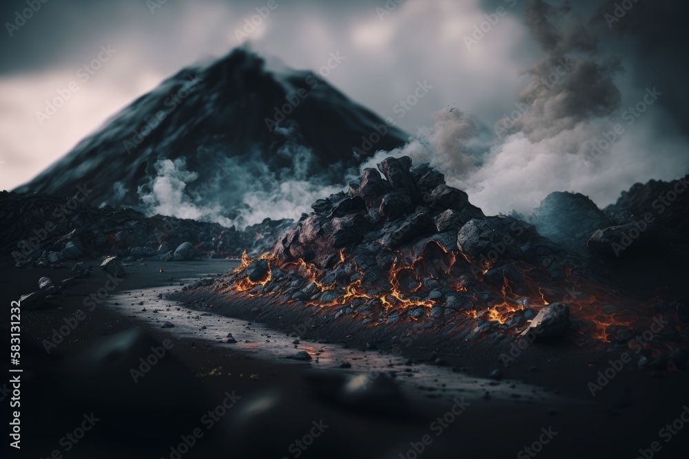 Cinematic Mountain Landscapes with Volcanic Lava Flows and Smoke Plumes ...