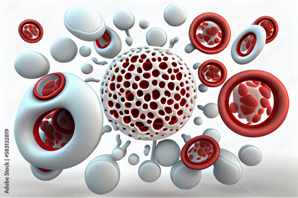 beautiful abstract of human red and white blood cells isolated on white ...