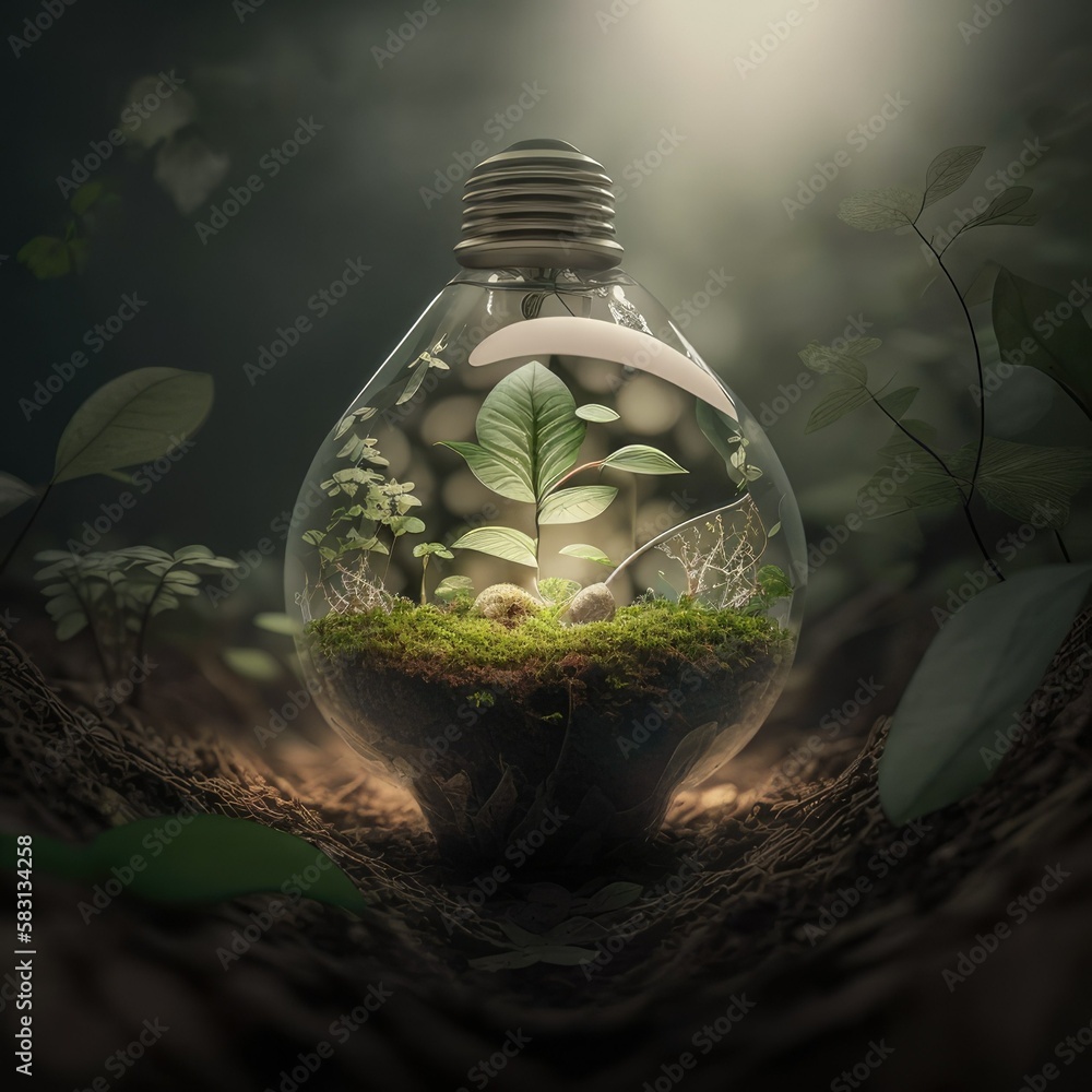 AI Generative , Beautiful Forest inside a Glowing Bulb , The Earth ...