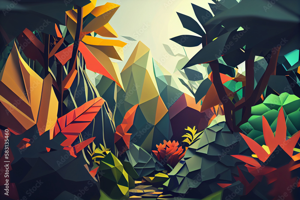 Jungle: An abstract low poly geometry background featuring a jungle ...