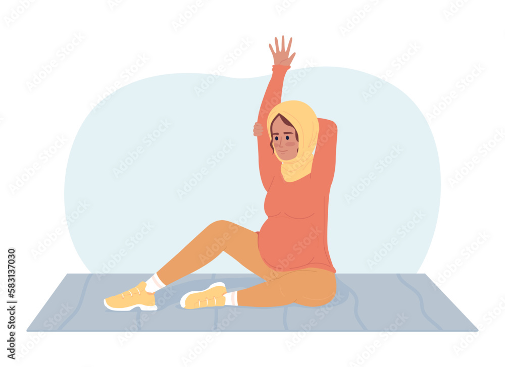 Doing stretches during pregnancy 2D vector isolated spot illustration ...