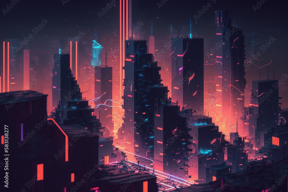 Futuristic abstract city a hub of technology and progress. Metaverse cyber concept idea ...