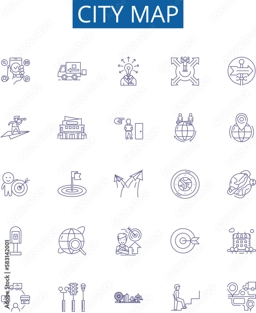 City map line icons signs set. Design collection of City, Map, Urban ...