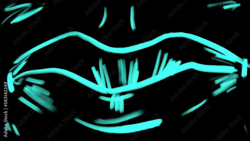 Blue doodle people faces on black screen. Character drawing concept ...
