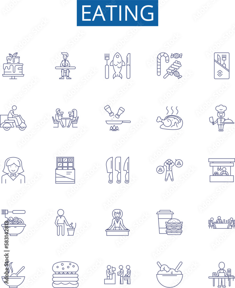 Eating line icons signs set. Design collection of Munching, Scoffing ...