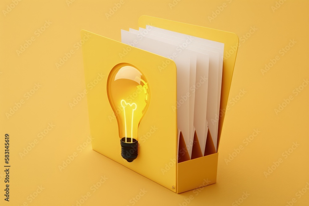 File folder with light bulb, idea folder concept, yellow background, Generative AI Stock ...