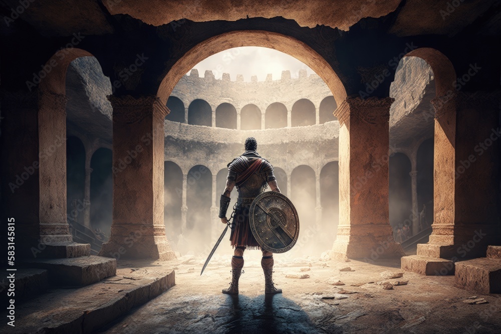 Roman gladiator inside the coliseum, Gladiator inside battle arena, Generative AI Stock ...